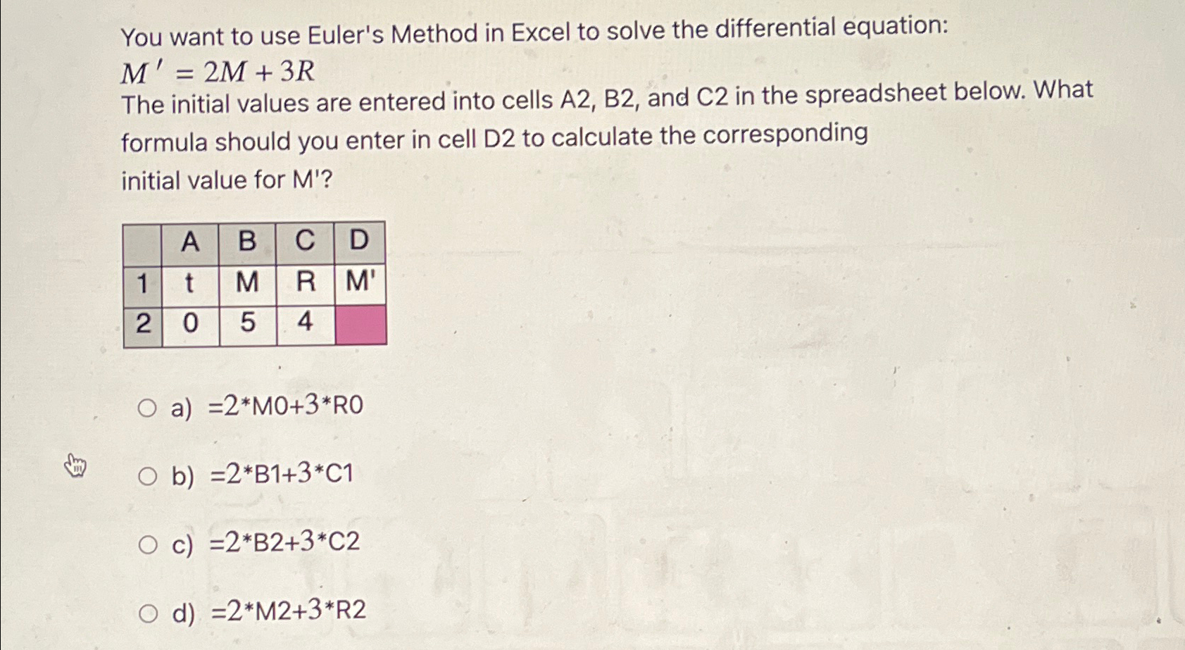 Solved You want to use Euler's Method in Excel to solve the | Chegg.com