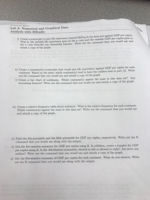 Lab 2: Numerical and Graphical Data Analysis with | Chegg.com