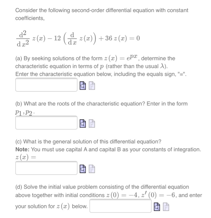 Solved Consider The Following Second Order Differential