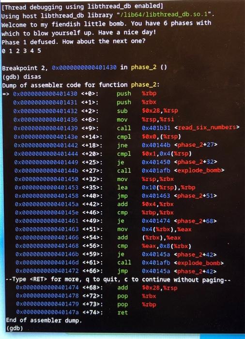 BOMB LAB Phase 2. I know that the answer takes the | Chegg.com