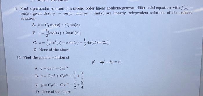 Solved 11. Find a particular solution of a second order | Chegg.com