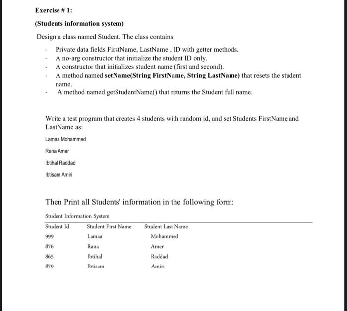 Solved Exercise # 1:(Students information system)Design a | Chegg.com