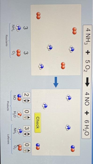 Solved 4 NH3 + 5O2 - 4 NO + 6 H2O Check 3 3 20 3 0 NH3 O2 NO | Chegg.com
