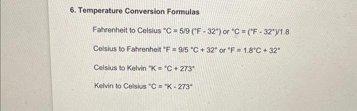 6. Temperature Conversion Formulas Fahrenheit to | Chegg.com