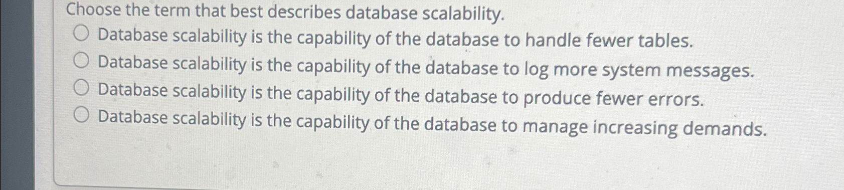 Solved Choose the term that best describes database | Chegg.com