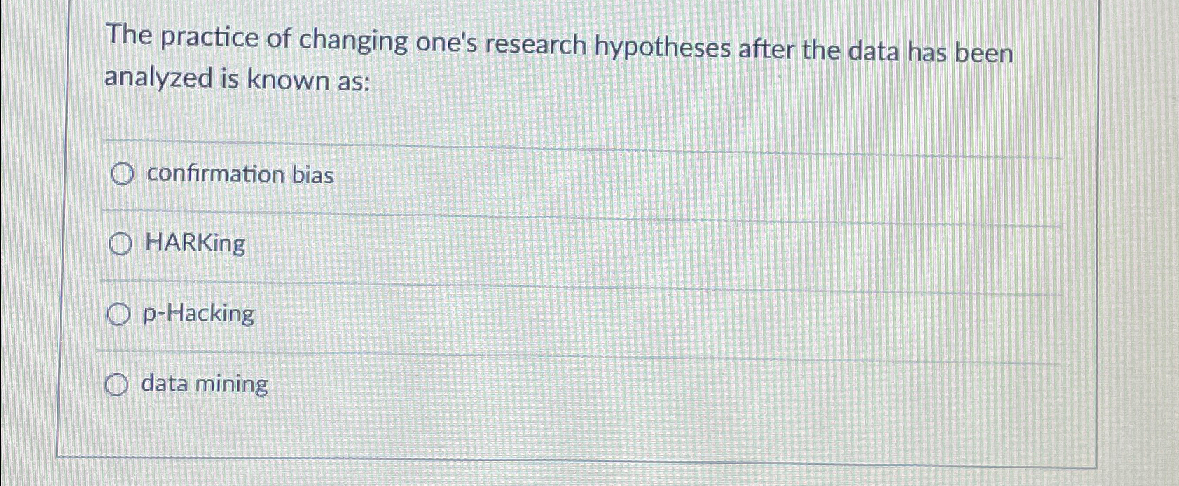 Solved The practice of changing one's research hypotheses | Chegg.com
