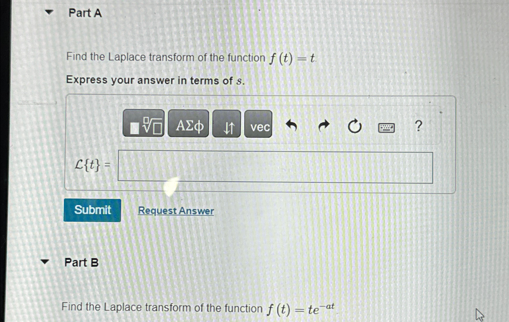 Solved Part Afind The Laplace Transform Of The Function