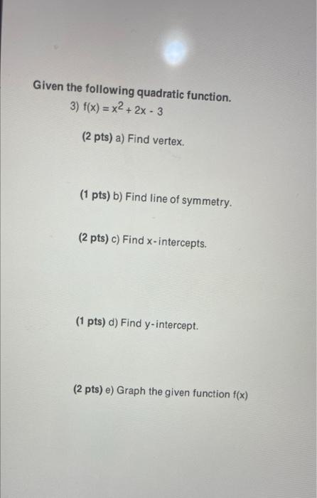 Solved Given the following quadratic function. 3) f(x) = x2 | Chegg.com