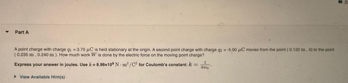 Solved Part A A point charge with charge q₁ = 3.70 μC is | Chegg.com