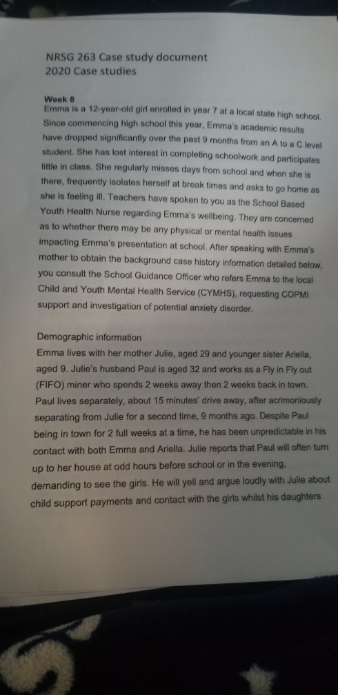 Solved NRSG 263 Case study document 2020 Case studies Week 8 | Chegg.com