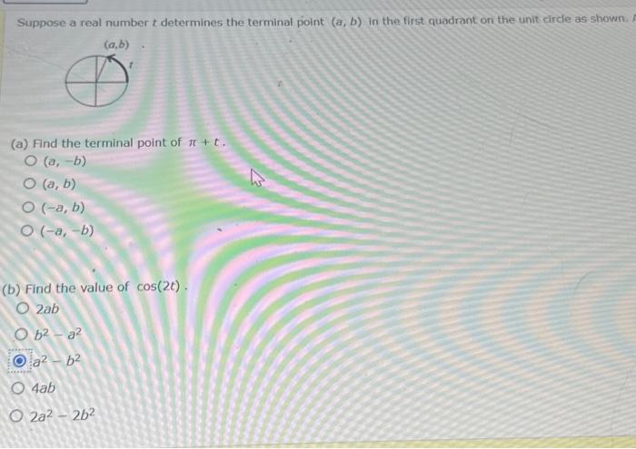 Solved Suppose a real number t determines the terminal point | Chegg.com