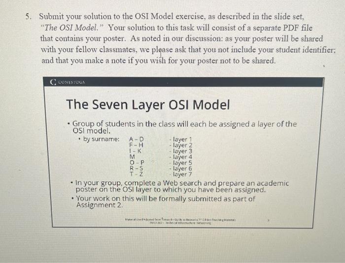Solved Submit your solution to the OSI Model exercise, as | Chegg.com