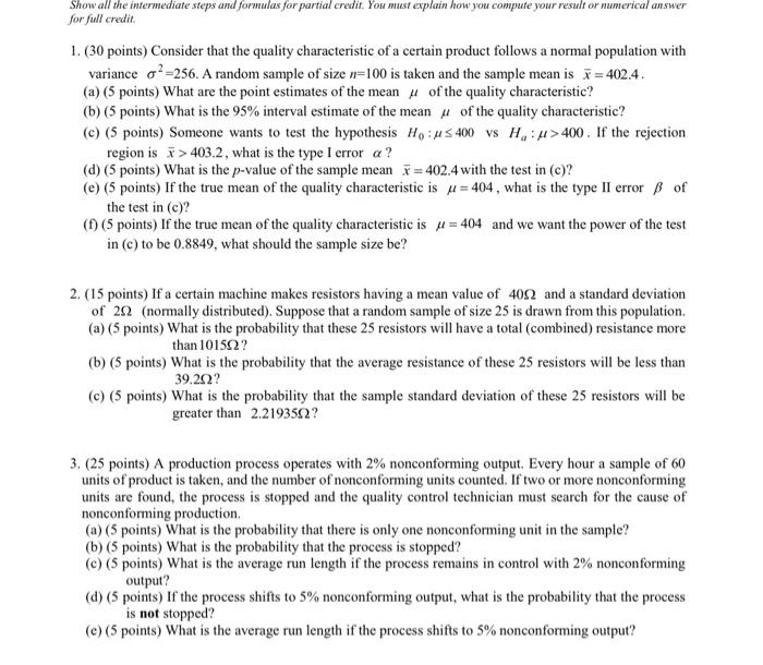 Solved Show all the intermediate steps and formulas for | Chegg.com