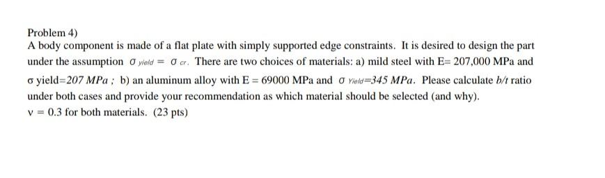 Solved Problem 4) A body component is made of a flat plate | Chegg.com