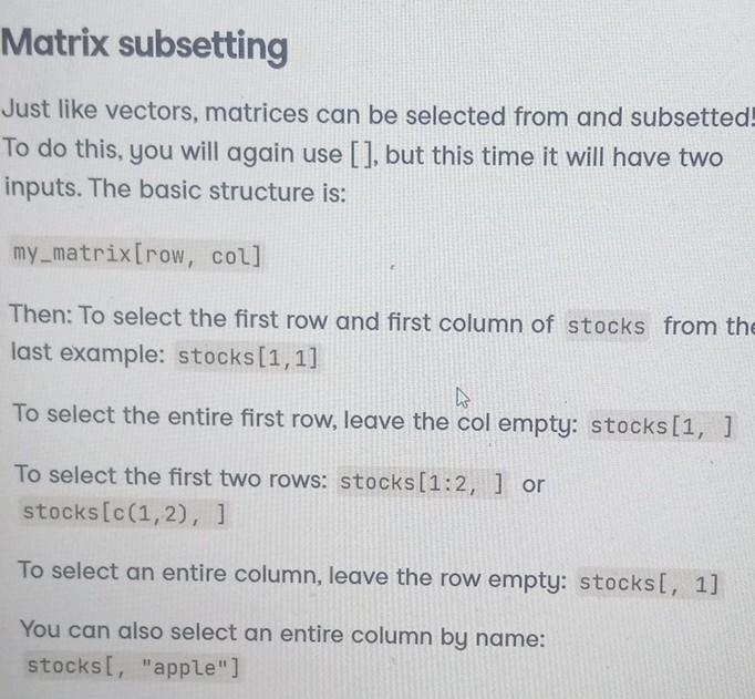 Solved Matrix subsetting Just like vectors, matrices can be | Chegg.com