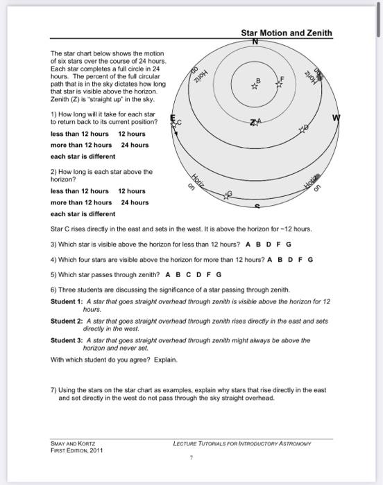 Solved The star chart below shows the motion of six stars | Chegg.com
