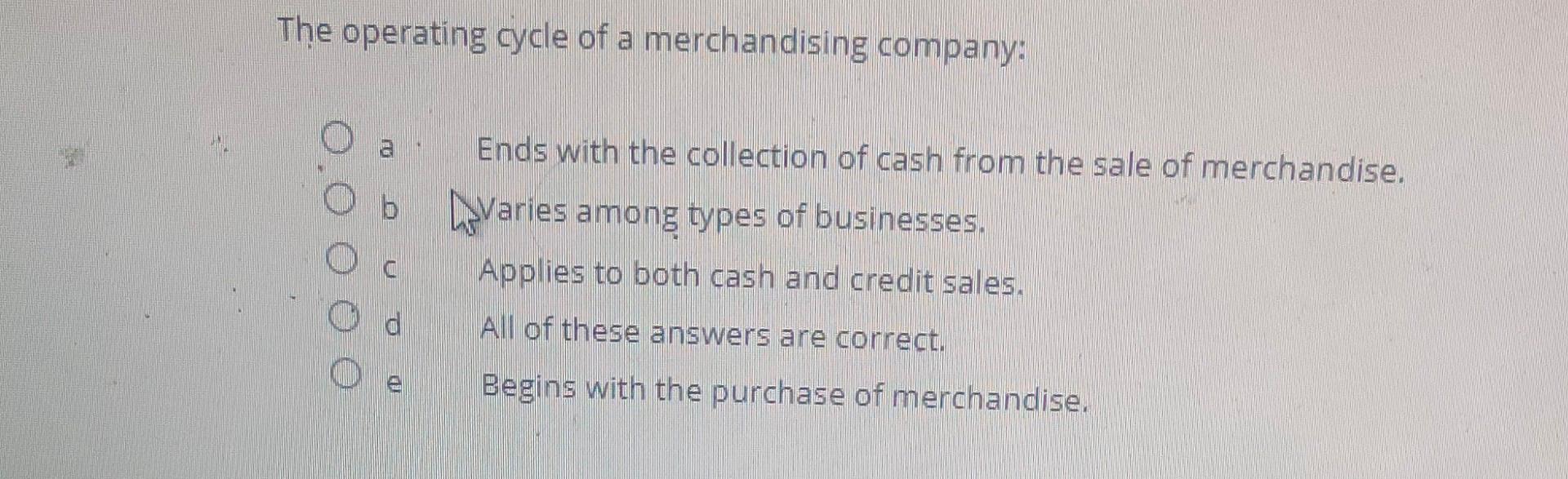 Solved The operating cycle of a merchandising company: a | Chegg.com