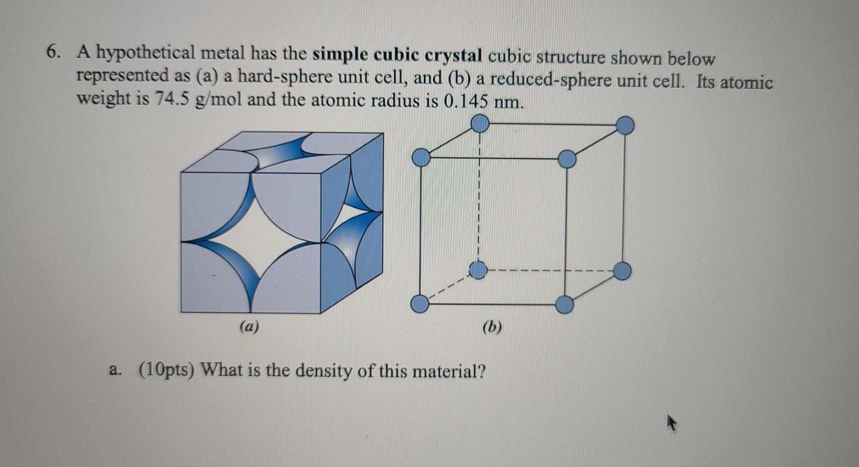 Solved 6. A hypothetical metal has the simple cubic crystal | Chegg.com