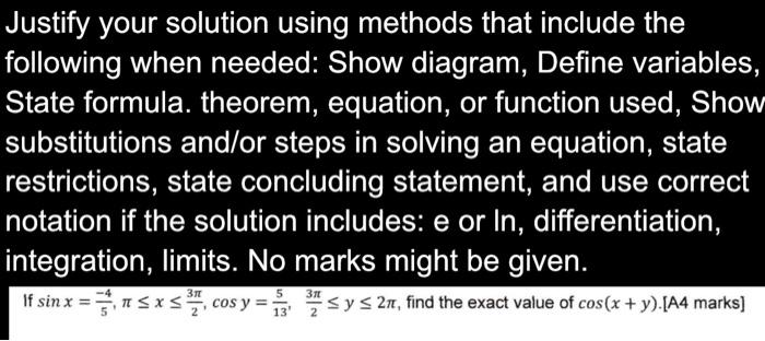 Solved Justify your solution using methods that include the | Chegg.com