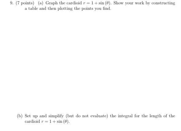 Solved 9. (7 points) (a) Graph the cardioid \\( r=1+\\sin | Chegg.com