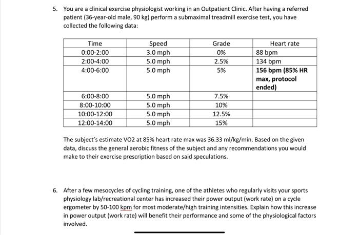 Solved 5. You are a clinical exercise physiologist working | Chegg.com