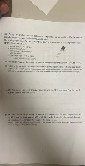 Solved 2. (20') Design an analog interface between a | Chegg.com