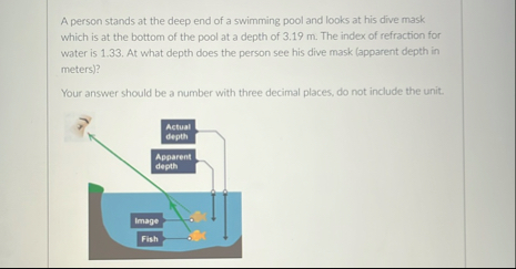 Solved A person stands at the deep end of a swimming pool | Chegg.com