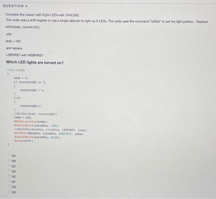 Solved QUESTION 4 Complete the Lesson with Eight LEDs with | Chegg.com