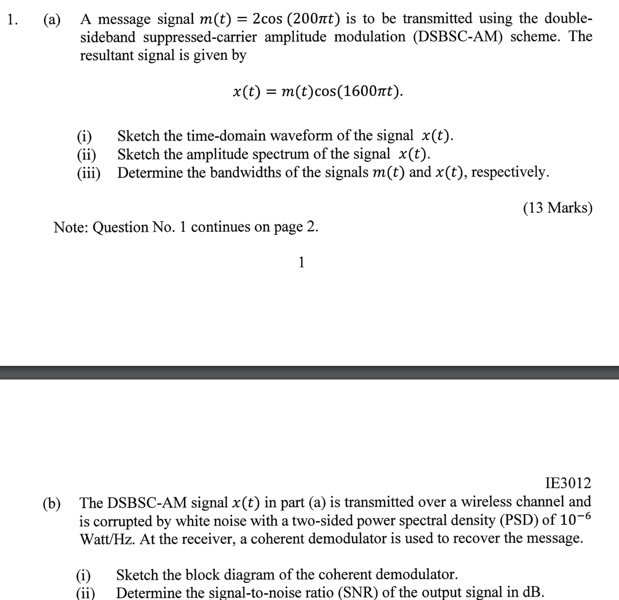 Solved (a) ﻿A message signal m(t)=2cos(200πt) ﻿is to be | Chegg.com