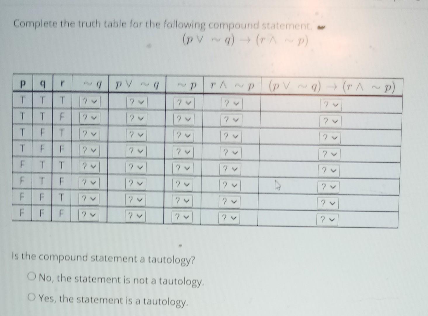 Solved Complete the truth table for the following compound | Chegg.com