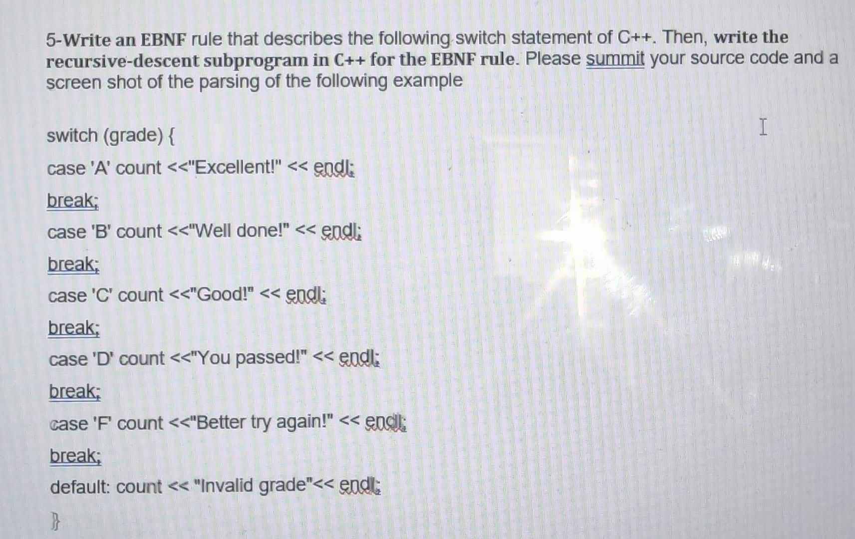 5-Write an EBNF rule that describes the following | Chegg.com