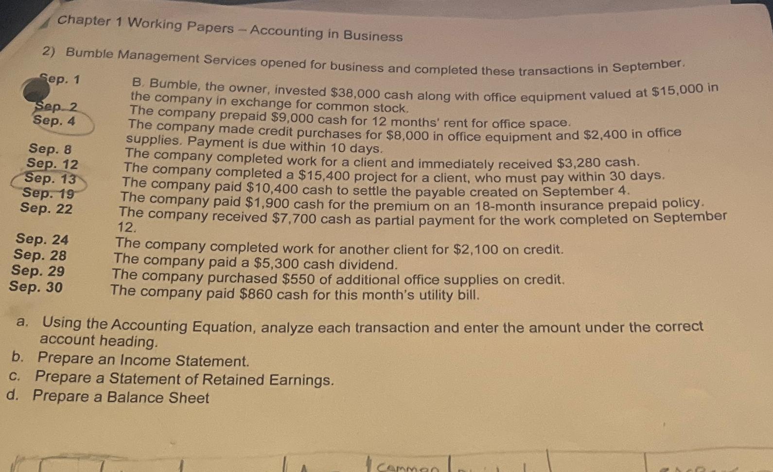 Solved Chapter 1 ﻿Working Papers - ﻿Accounting in | Chegg.com