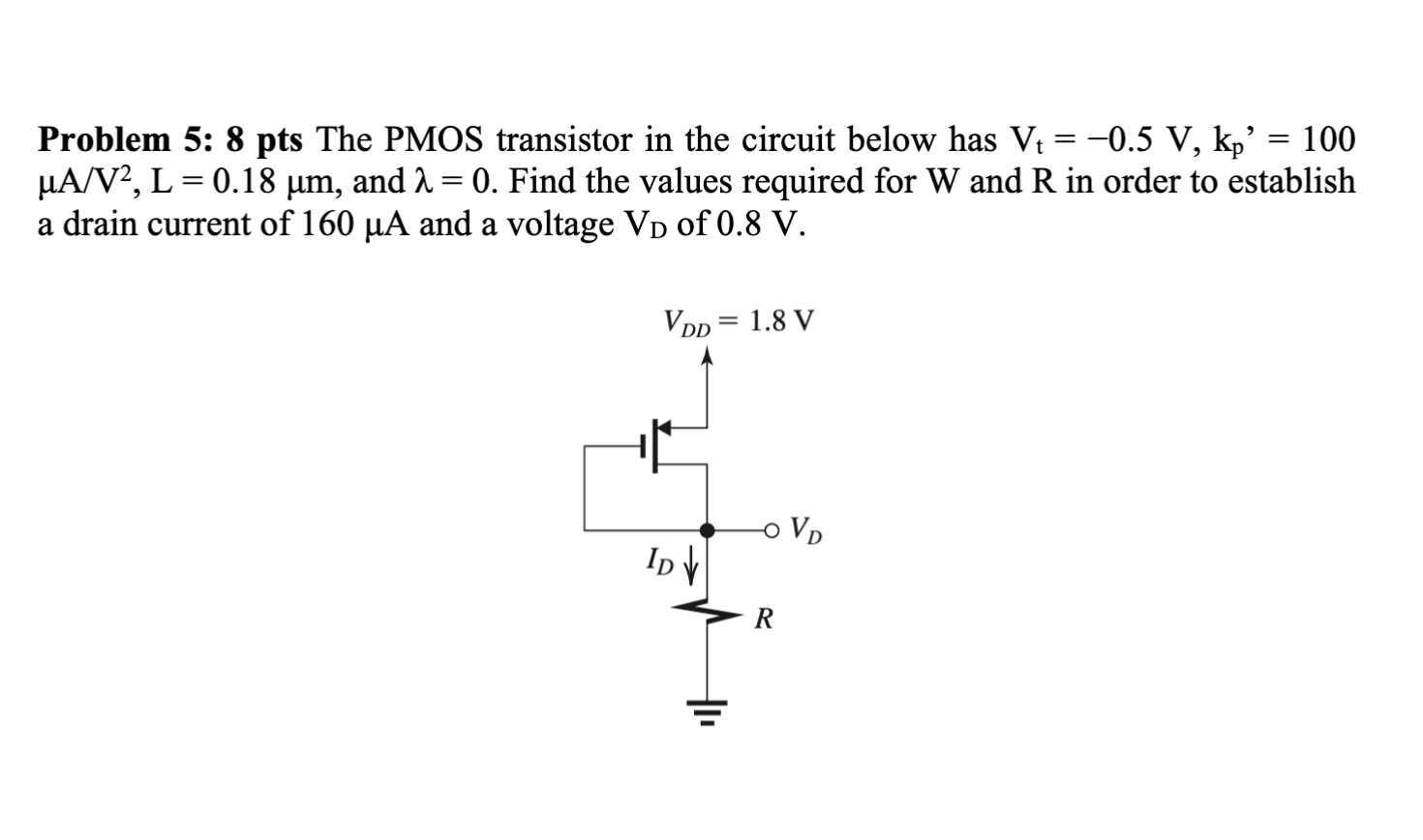 Solved The PMOS transistor in the circuit below has | Chegg.com