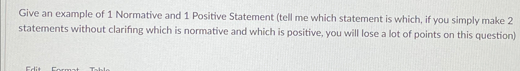 Solved Give an example of 1 ﻿Normative and 1 ﻿Positive | Chegg.com