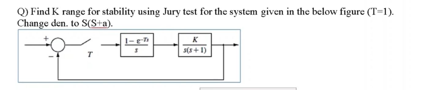 Solved Q) ﻿Find K ﻿range for stability using Jury test for | Chegg.com