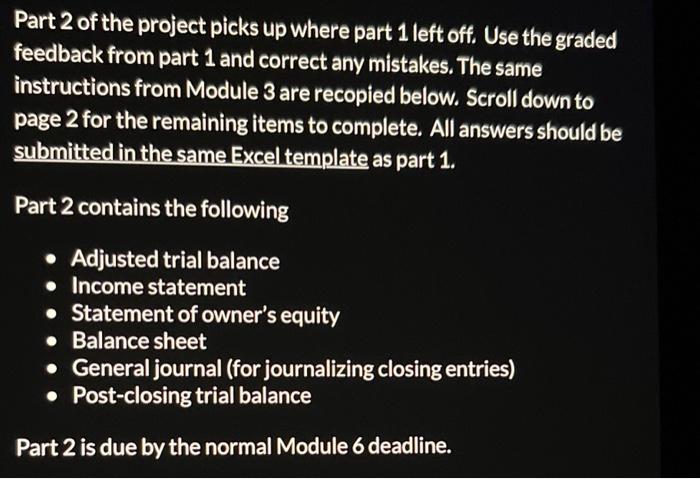 Acct 101 project part 1 This project will be | Chegg.com