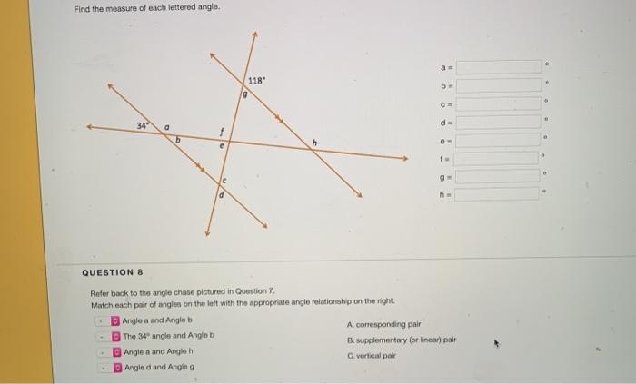 Solved Find the measure of each lettered angle. a 118" b d | Chegg.com