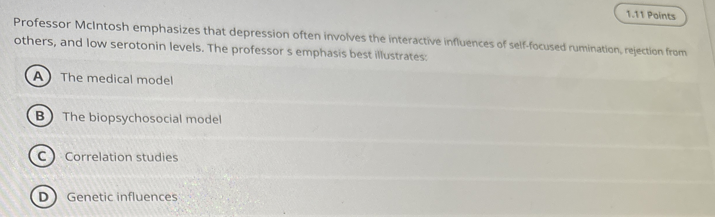 Solved Professor McIntosh emphasizes that depression often | Chegg.com