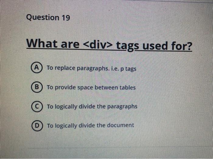 Solved What are div > tags used for? To replace | Chegg.com