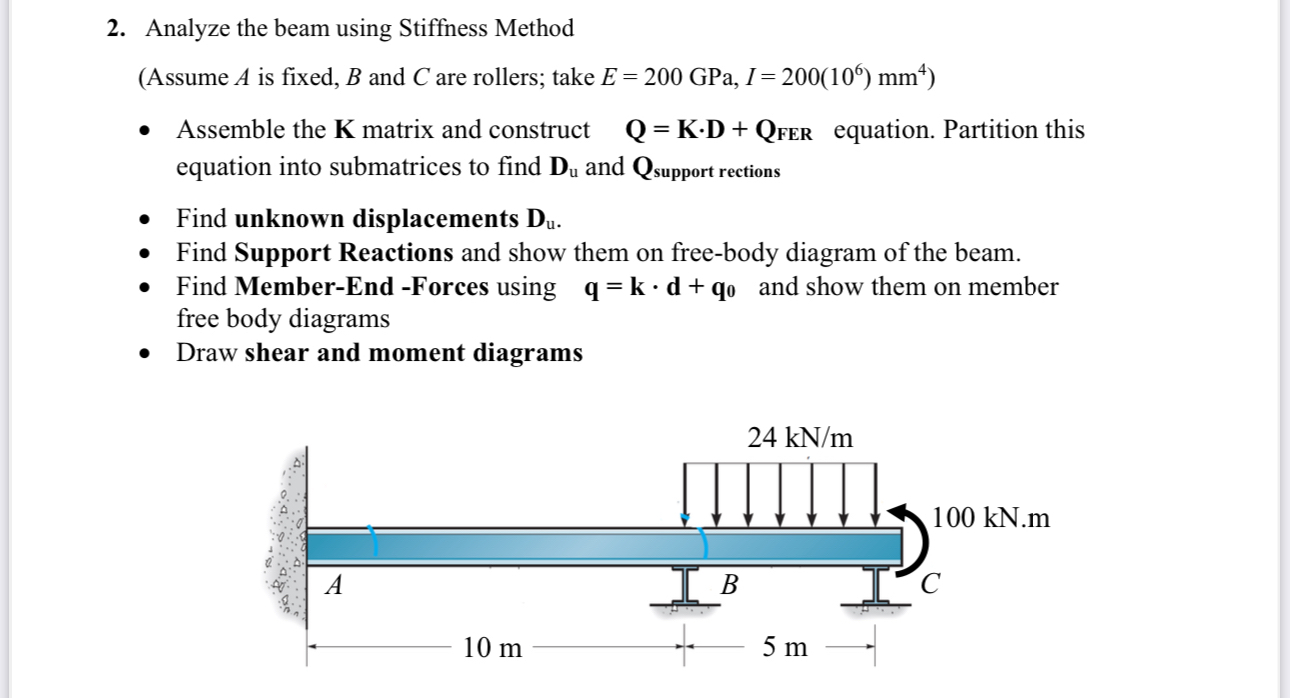 Analyze the beam using Stiffness Method(Assume A is | Chegg.com Analyze the beam using Stiffness Method(Assume A is | Chegg.com