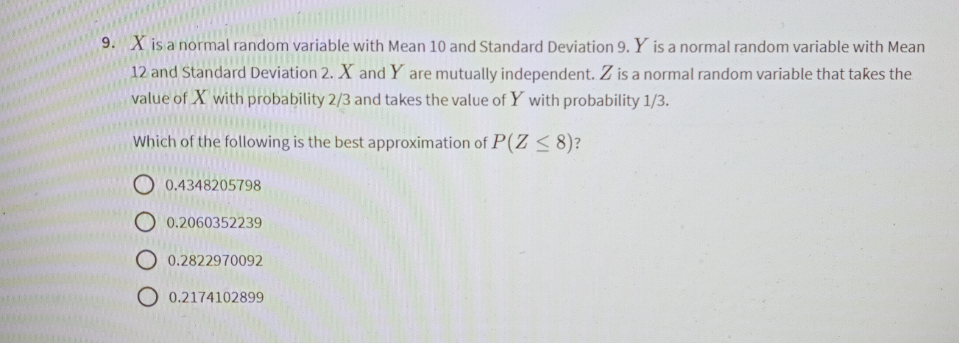 Solved x ﻿is a normal random variable with Mean 10 ﻿and | Chegg.com