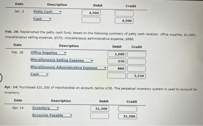 Solved Feb. 26: Replenished the petty cash fund, based on | Chegg.com