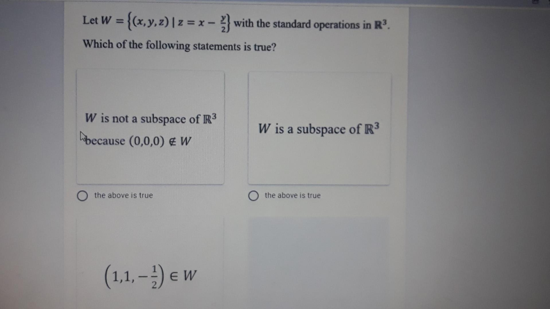 Solved Let W = {(x,y,z)/2 = x - } with the standard | Chegg.com