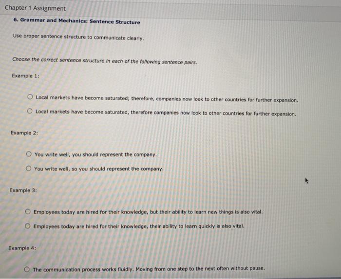 Solved Chapter 1 Assignment 6. Grammar and Mechanics: | Chegg.com