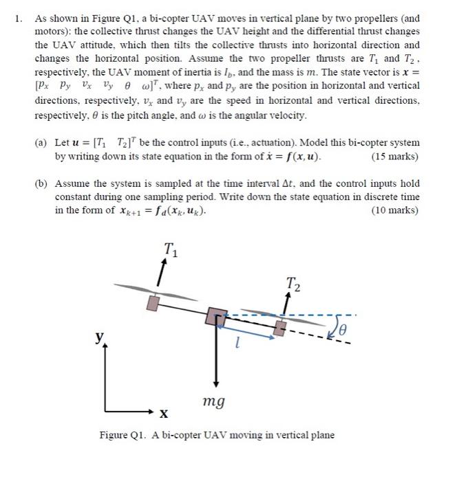 Solved 1. As shown in Figure Q1, a bi-copter UAV moves in | Chegg.com