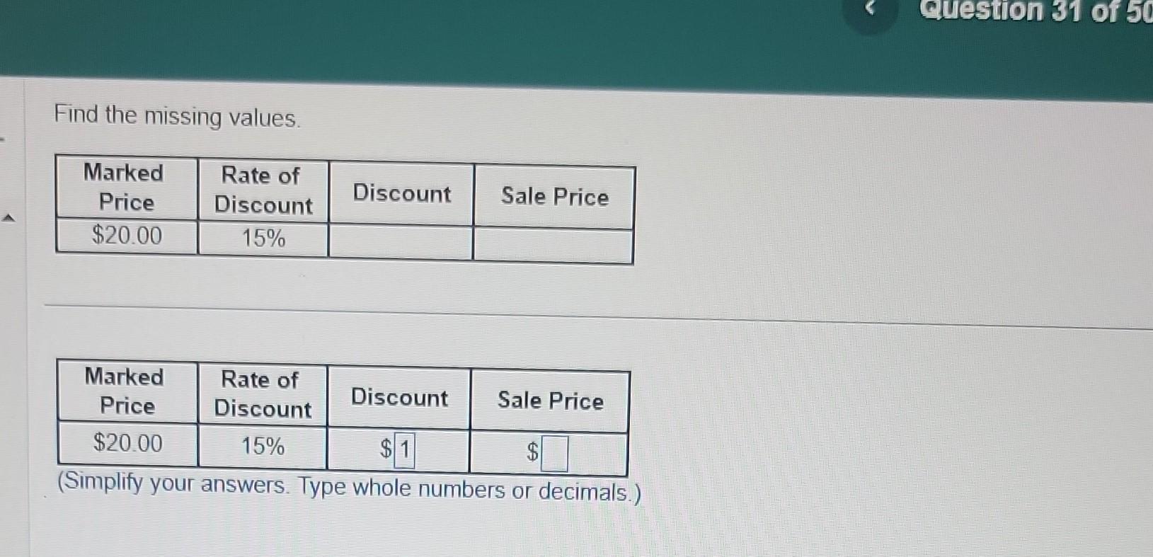 Solved Find the missing values. (Simplity your answers. Type | Chegg.com