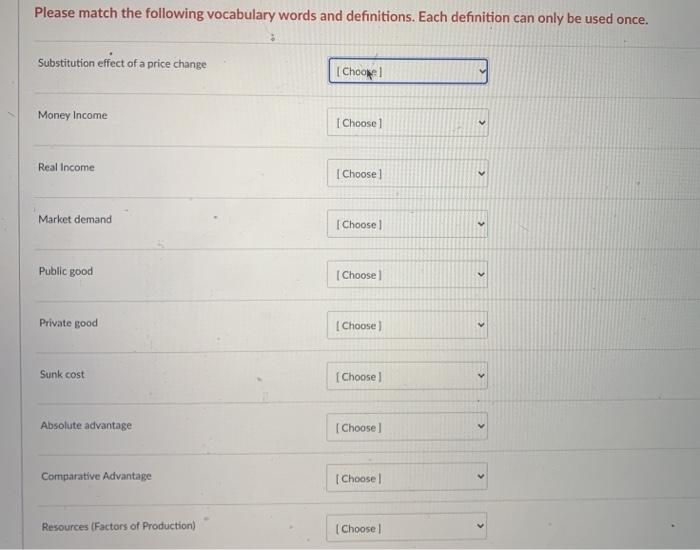 Solved Please match the following vocabulary words and | Chegg.com