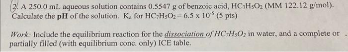 Solved 2. A 250.0 mL aqueous solution contains 0.5547 g of | Chegg.com