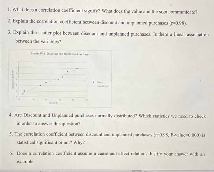 Solved 1. What does a correlation coefficient signify? What | Chegg.com