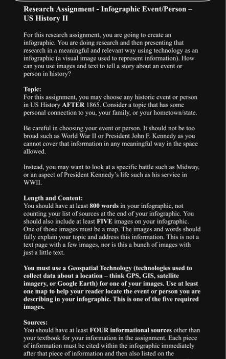 Research Assignment - Infographic Event/Person US | Chegg.com